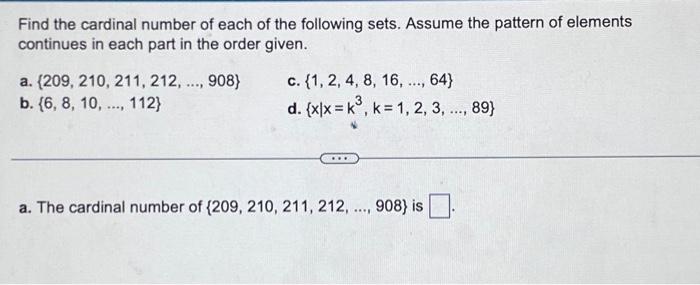 Solved Find the cardinal number of each of the following | Chegg.com