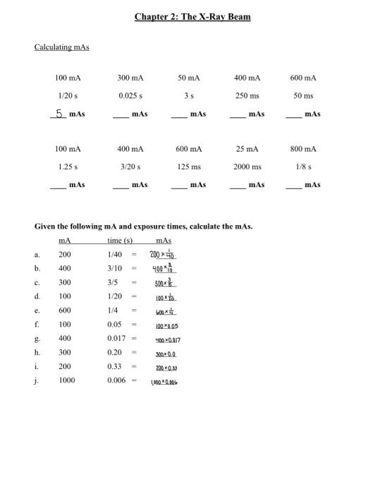 Solved Chapter 2: The X-Ray Beam Calculating mAs Given the | Chegg.com