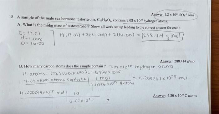 Solved A sample of the male testosterone, C19H28O2 contains | Chegg.com