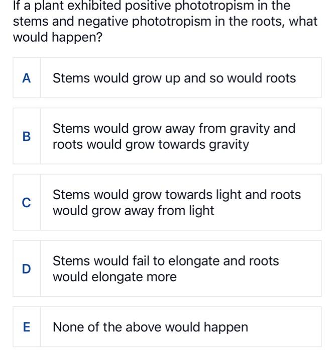 Solved If a plant exhibited positive phototropism in the | Chegg.com