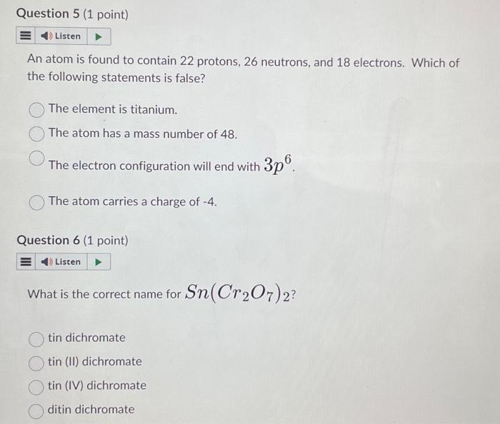 Solved An atom is found to contain 22 protons, 26 neutrons, | Chegg.com