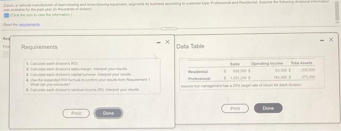 Solved Zolum autorial manufacturer of lawn mowing and | Chegg.com
