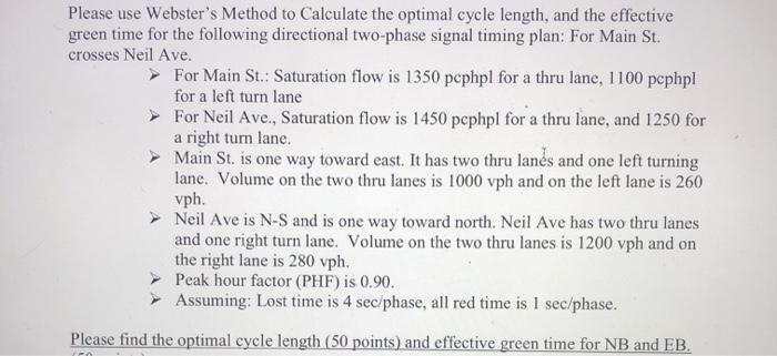 Solved Please use Webster's Method to Calculate the optimal | Chegg.com