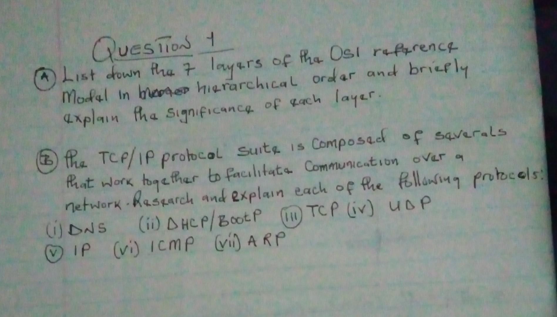 Solved Quesाios 1 (A) List down tha 7 layars of tha Osi | Chegg.com