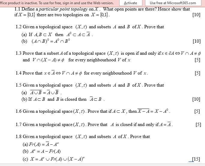 Solved 1.1 Define a particular point topology on X. What | Chegg.com