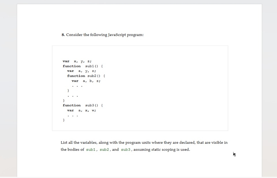 Solved Consider the following JavaScript program:List all | Chegg.com