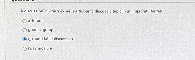 Solved A discussion in which expert participants discuss a | Chegg.com
