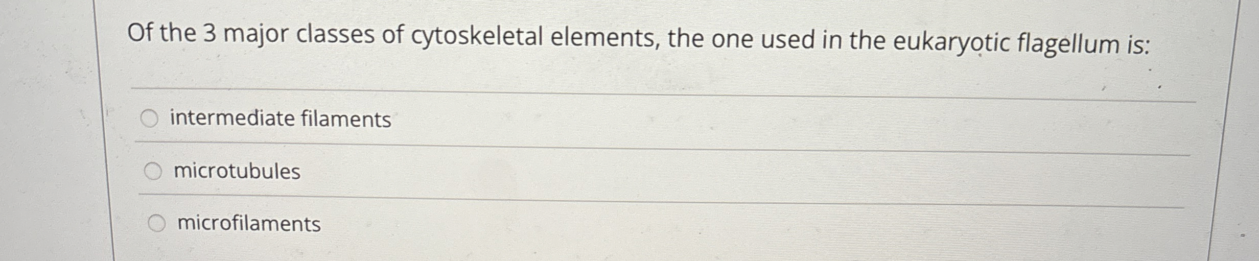 Solved Of the 3 ﻿major classes of cytoskeletal elements, the | Chegg.com