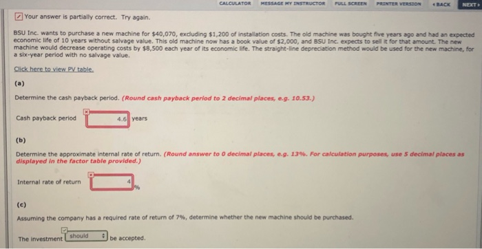 Solved CALCULATOR MESSAGE HY INSTRUCTOR FULL SCREEN PRINTER | Chegg.com