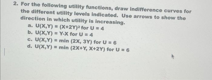 Solved 2. For the following utility functions, draw | Chegg.com