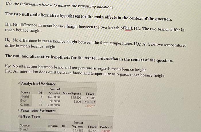 Solved V rarameter Estimates 4 Effect Tests 3f). 3 g ) Use | Chegg.com