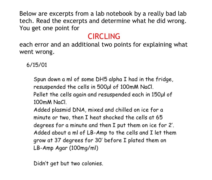 Solved Below are excerpts from a lab notebook by a really | Chegg.com