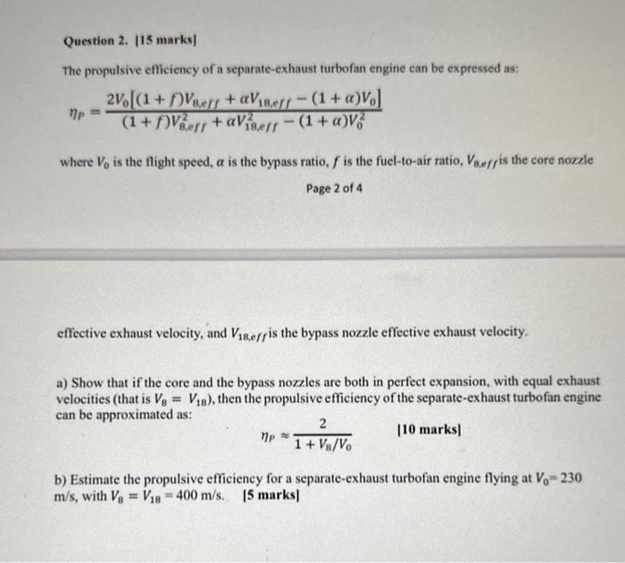 Solved The propulsive efficiency of a separate-exhaust | Chegg.com
