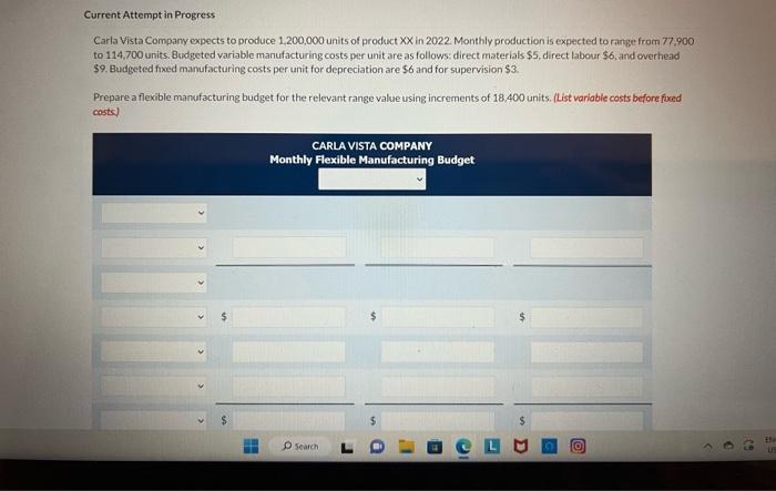 Solved Current Attempt in Progress Carla Vista Company | Chegg.com