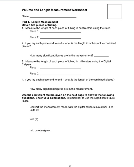 Solved Volume and Length Measurement Worksheet Name Part 1. | Chegg.com