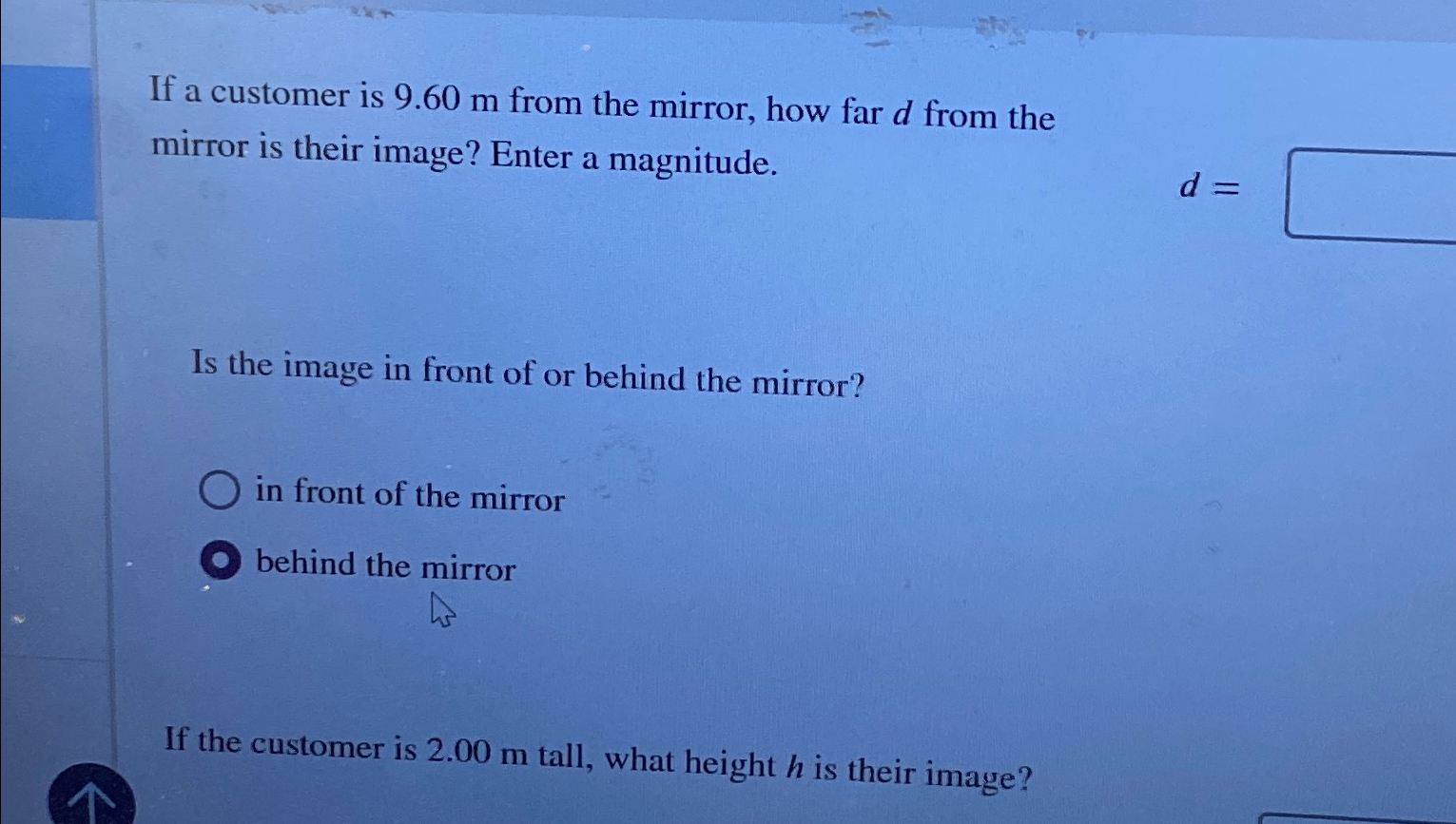 Solved If a customer is 9.60m ﻿from the mirror, how far d | Chegg.com