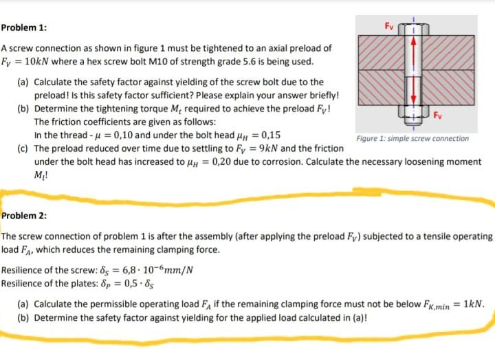 Solved Problem 1: A screw connection as shown in figure 1 | Chegg.com