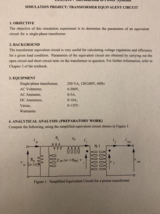Solved SIMULATION PROJECT: TRANSFORMER EQUIVALENT CIRCUIT 1. | Chegg.com