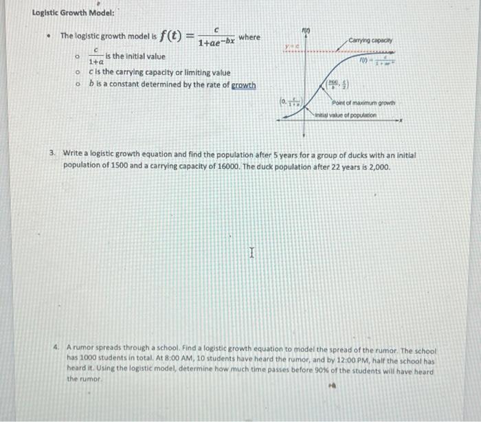 Solved c Carrying capacity Logistic Growth Model: • The | Chegg.com