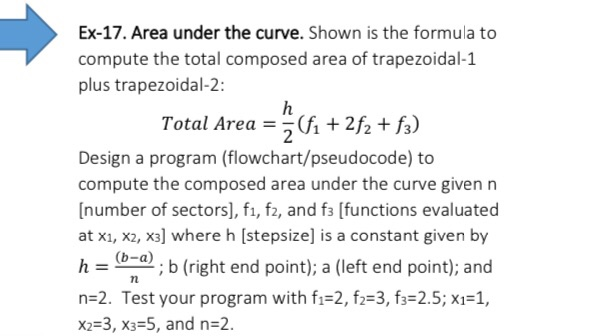 Solved Ex-17. Area under the curve. Shown is the formula to | Chegg.com