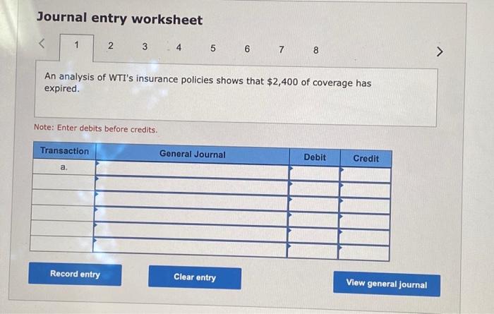 Solved Journal entry worksheet 45678 An analysis of WTI's | Chegg.com