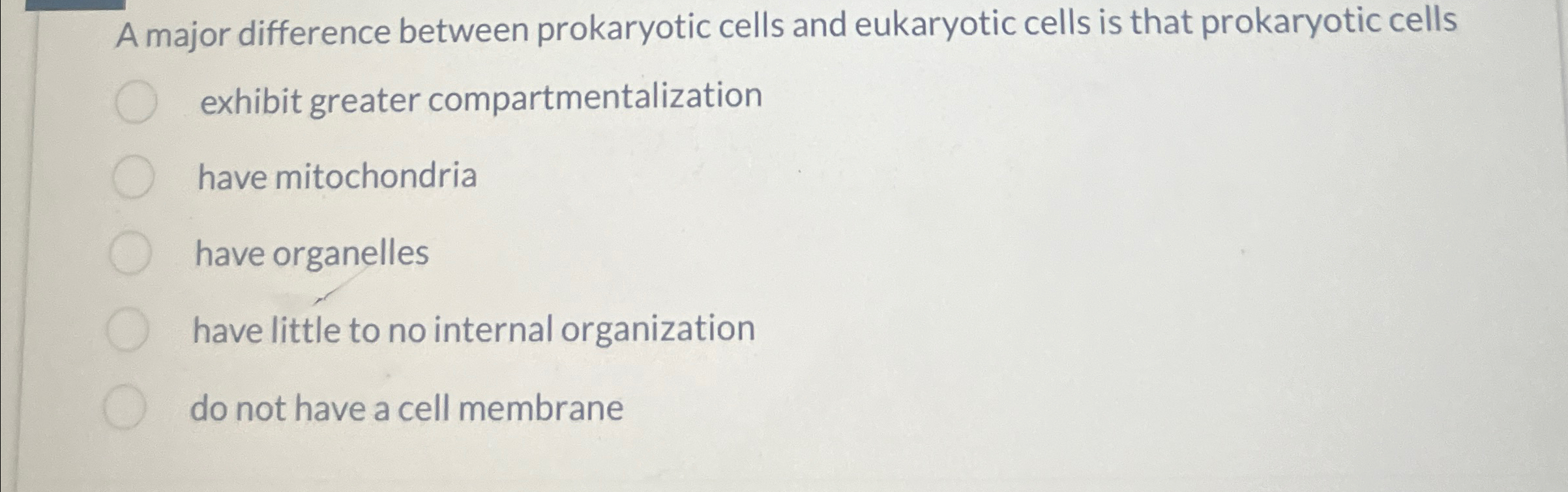 Solved A major difference between prokaryotic cells and | Chegg.com