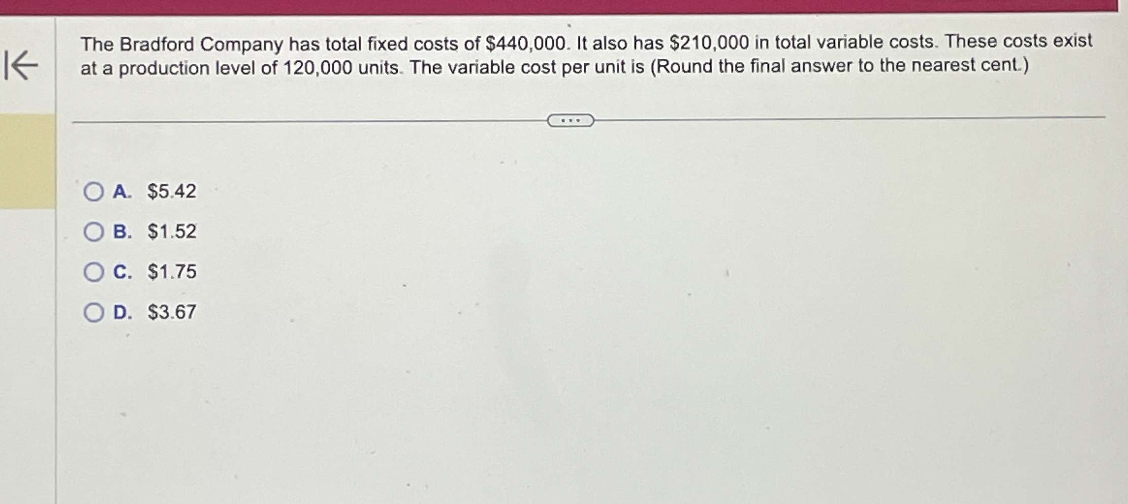 Solved The Bradford Company has total fixed costs of | Chegg.com