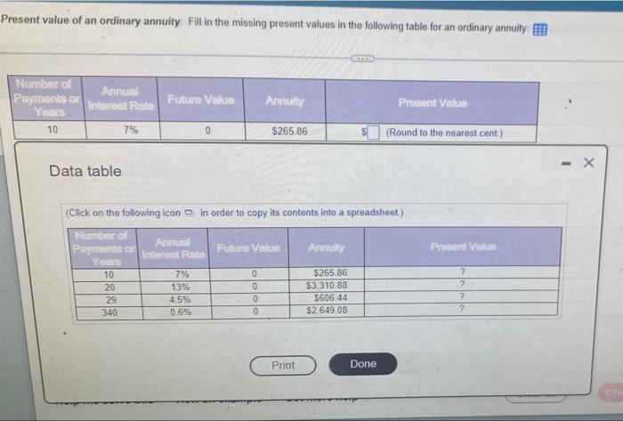 Solved Present value of an ordinary annuity Fill in the | Chegg.com