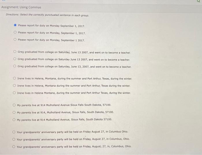 8. Using Commas with Dates and Addresses One | Chegg.com