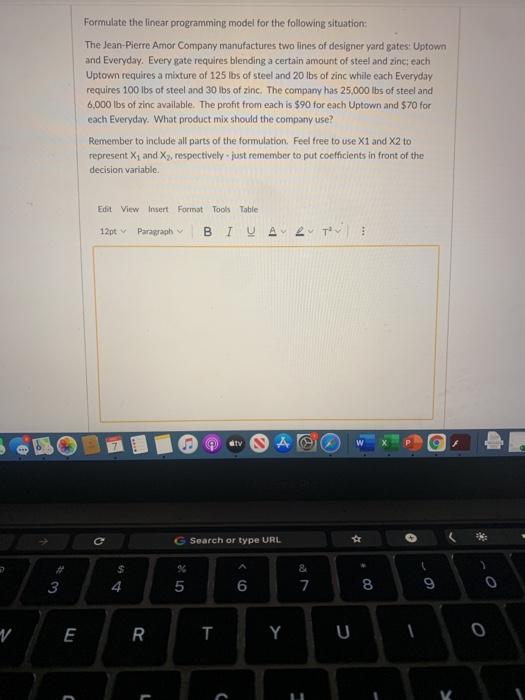 Solved Formulate the linear programming model for the | Chegg.com