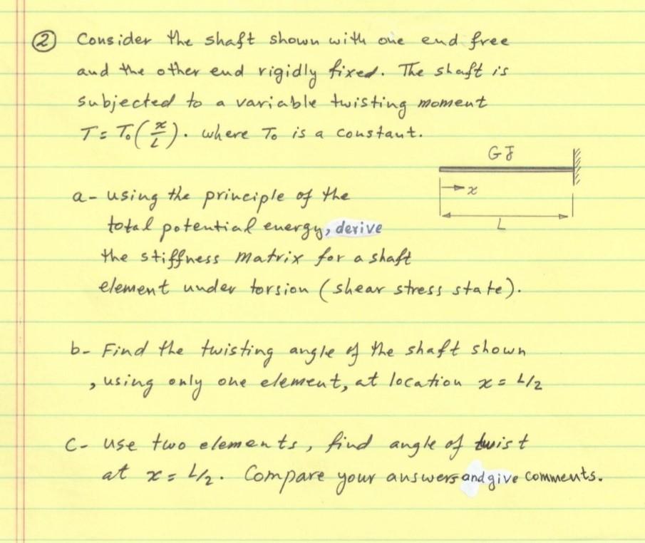 Solved 2 Consider the shaft shown with one end free and the | Chegg.com