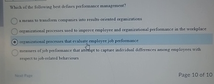 Solved Which of the following best defines performance | Chegg.com