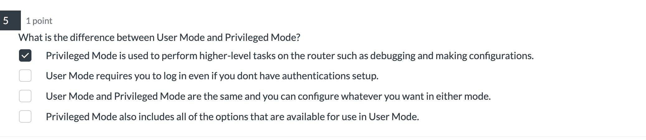 Solved 5,1 ﻿pointWhat is the difference between User Mode | Chegg.com