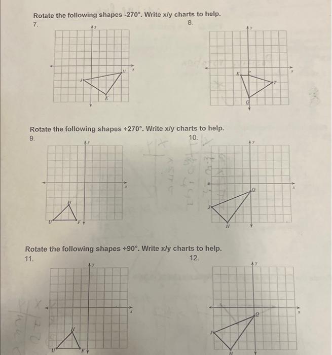 Solved Rotate the following shapes −270∘. Write x/y charts | Chegg.com