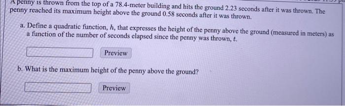 Solved A penny is thrown from the top of a 78.4-meter | Chegg.com