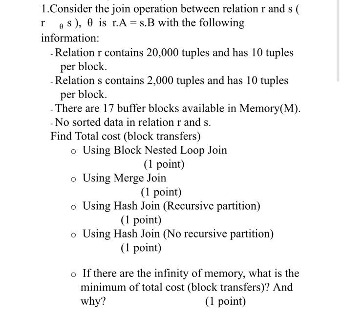 Solved 1.Consider the join operation between relation r and | Chegg.com