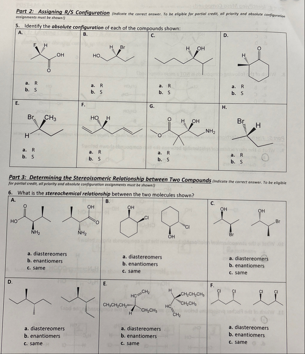 Part 2: Assigning R/S Configuration (Indicate the | Chegg.com