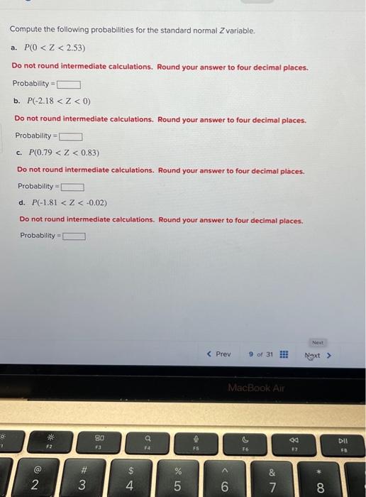 Solved Compute the following probabilities for the standard | Chegg.com