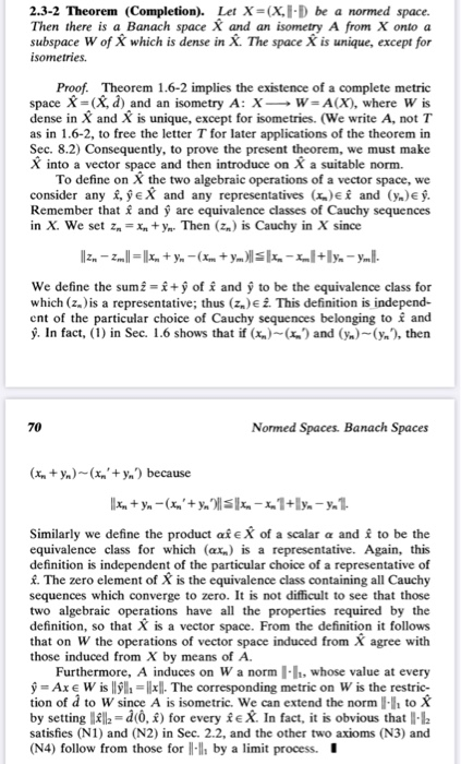 Solved 2.3-2 Theorem (Completion). Let X=(x, 1. be a normed | Chegg.com
