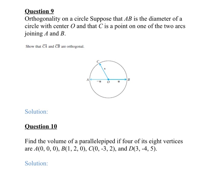 Solved Question 9 Orthogonality on a circle Suppose that AB | Chegg.com