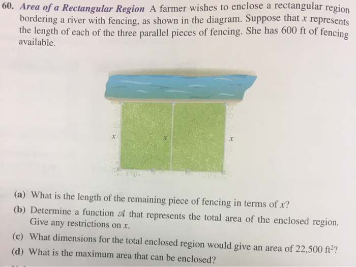 Solved 60. Area of a Rectangular Region A farmer wishes to | Chegg.com