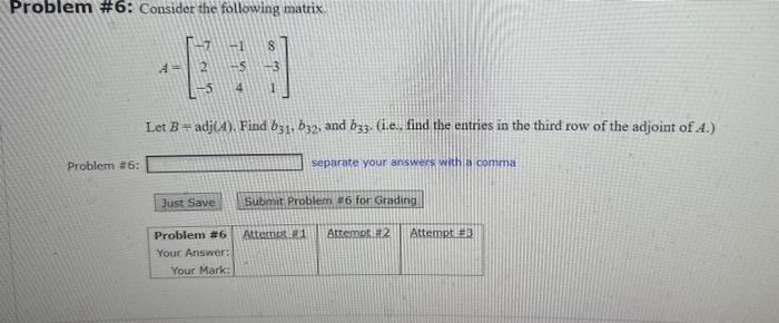 Solved Problem \#6: Consider the following matrix | Chegg.com