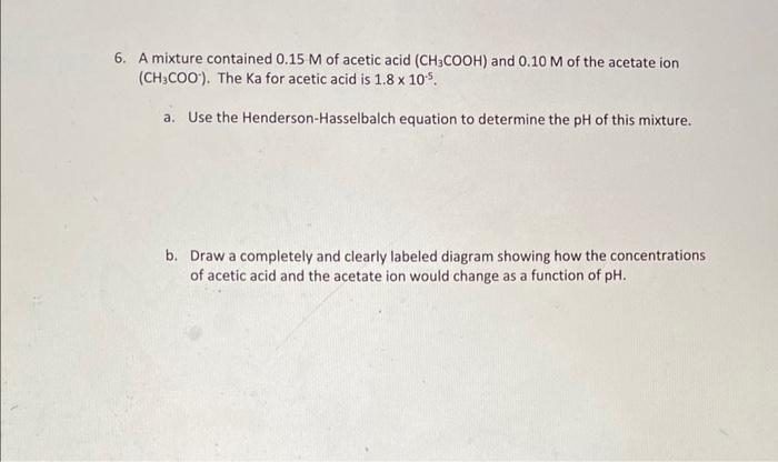 Solved 6. A mixture contained 0.15M of acetic acid (CH3COOH) | Chegg.com