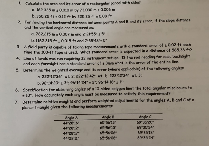 Solved 1. Calculate the area and its error of a rectangular | Chegg.com