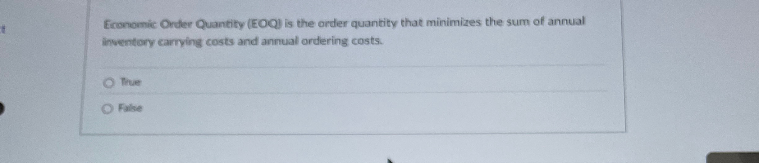 Solved Economic Order Quantity (EOQ) ﻿is the order quantity | Chegg.com