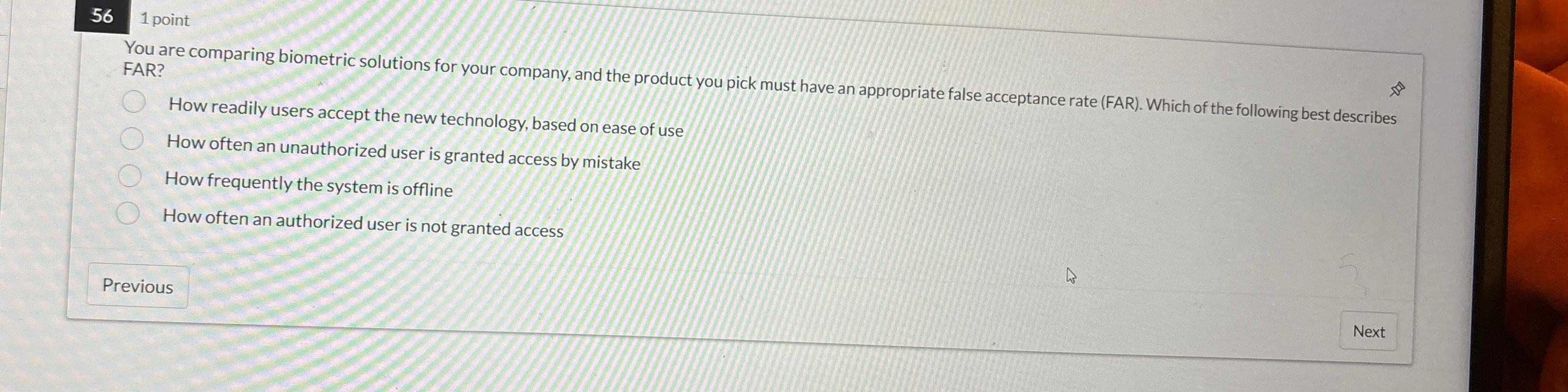 Solved 561 ﻿pointYou are comparing biometric solutions for | Chegg.com