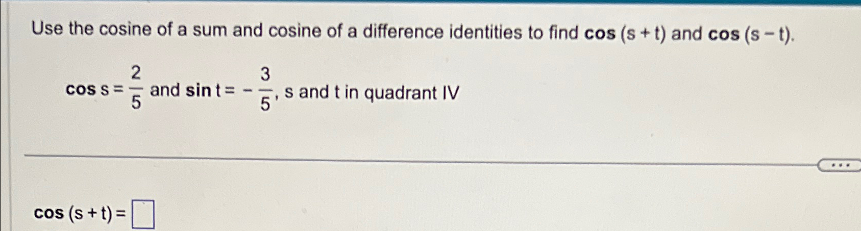 Solved Use the cosine of a sum and cosine of a difference | Chegg.com