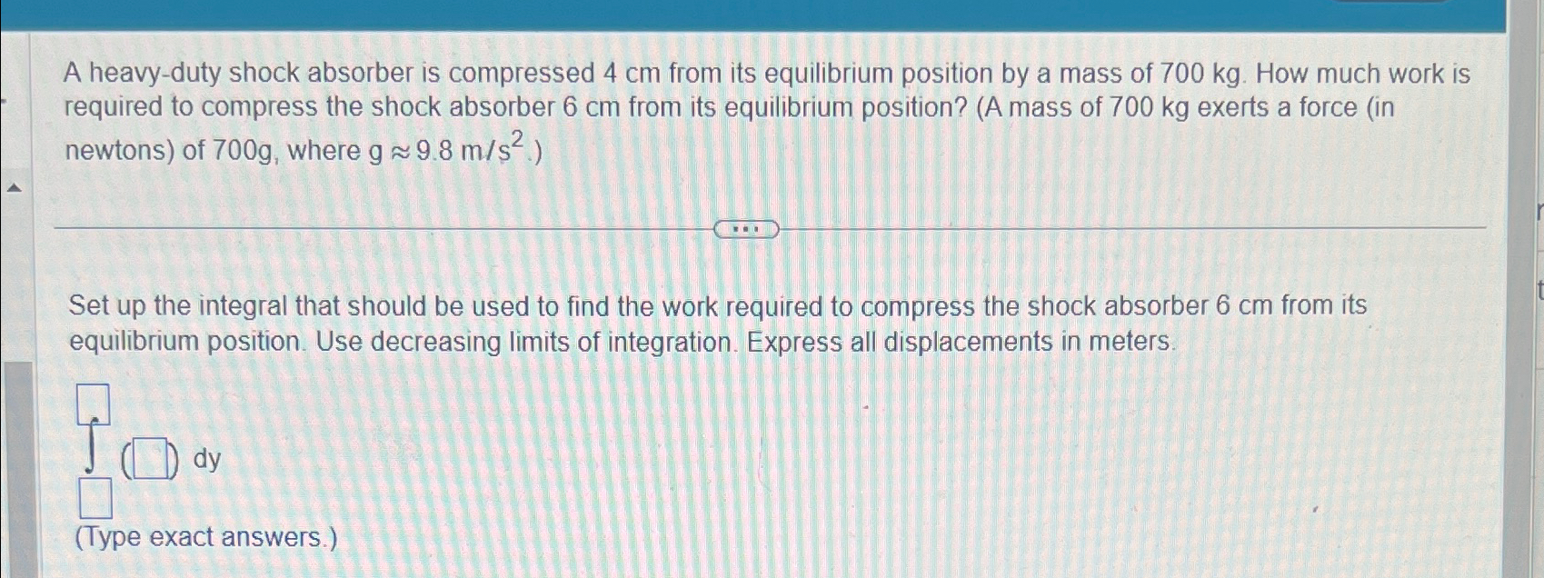 Solved A heavy-duty shock absorber is compressed 4cm ﻿from | Chegg.com
