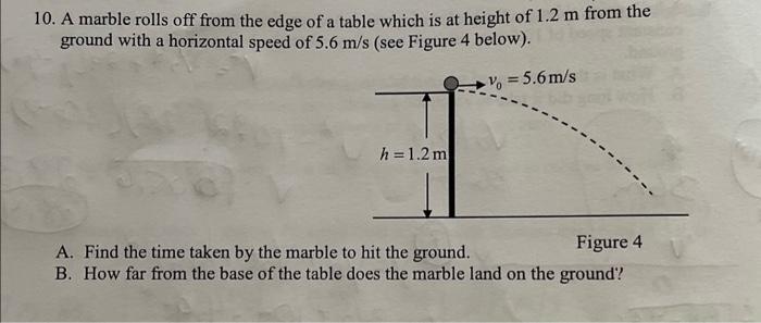 Solved 10. A marble rolls off from the edge of a table which | Chegg.com