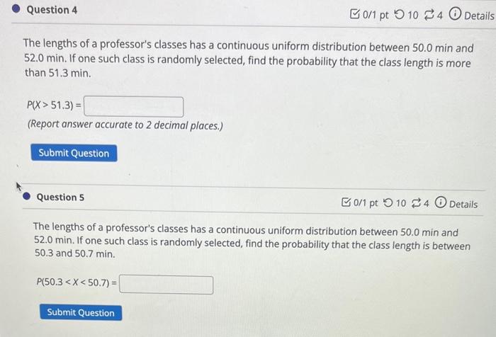 Solved The lengths of a professor's classes has a continuous | Chegg.com